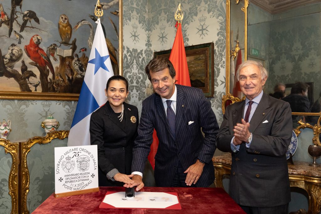 The postal issue dedicated to the 75th anniversary of diplomatic relations between the Order of ...